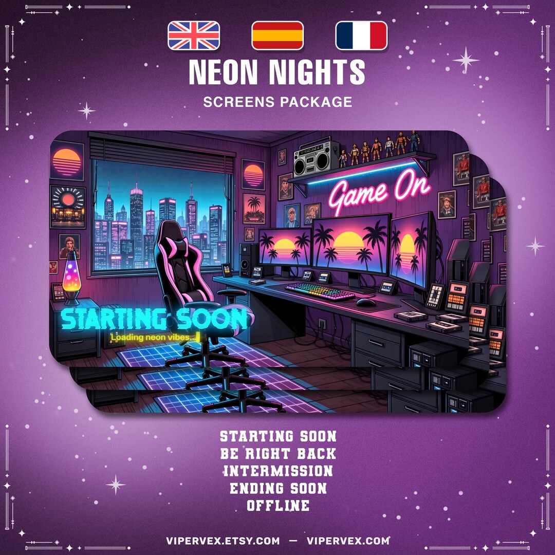 Neon Retro 80s Animated Stream Screens: Twitch Overlay Pack - Etsy