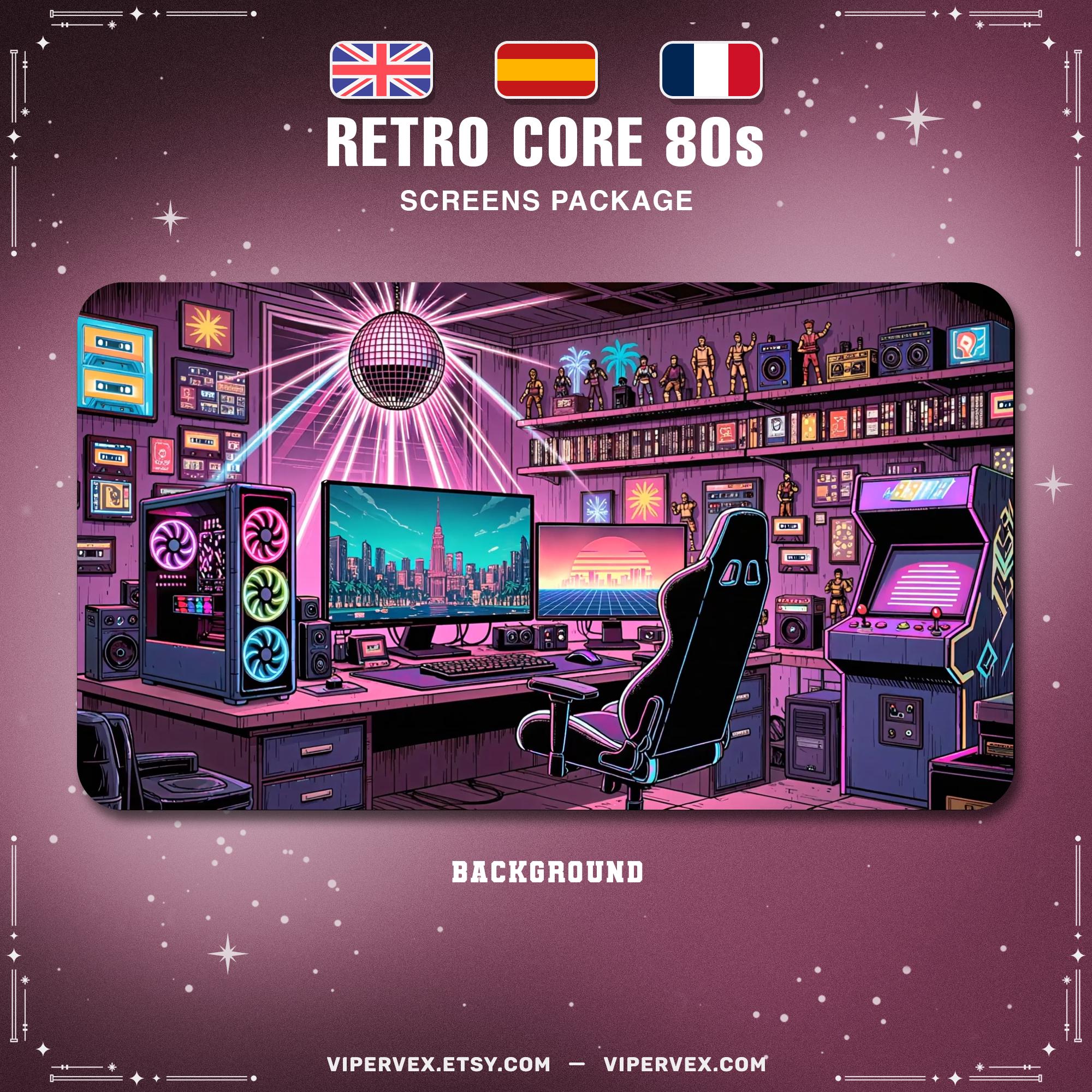 Retro 80s Gaming Twitch Screens: Multilingual Stream Overlays EN/ES/FR ...