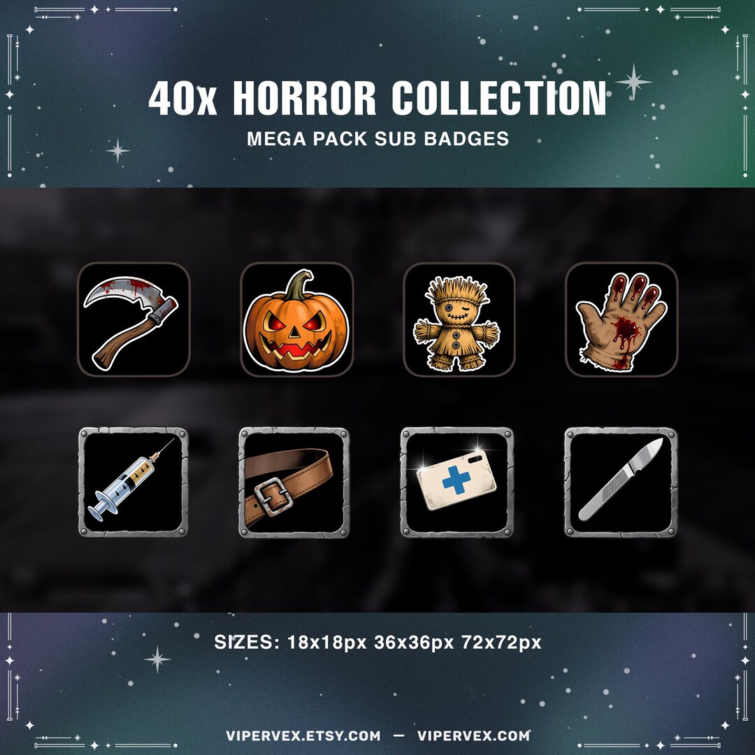 Horror Twitch Sub Badges | 40 Scary Streamer Loyalty Badges (digital ...