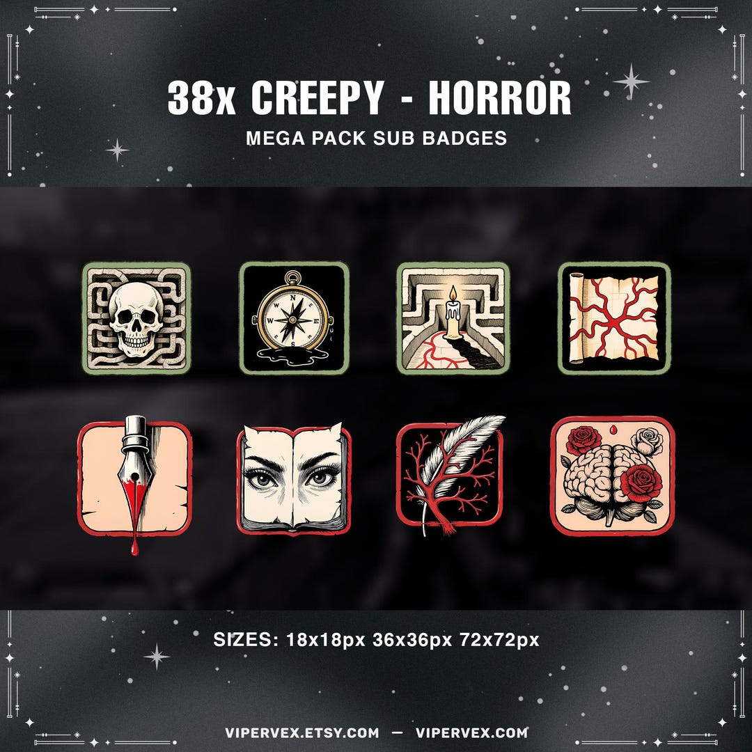 Creepy Horror Sub Badges Pack | Twitch & Discord, 38 Designs (digital ...