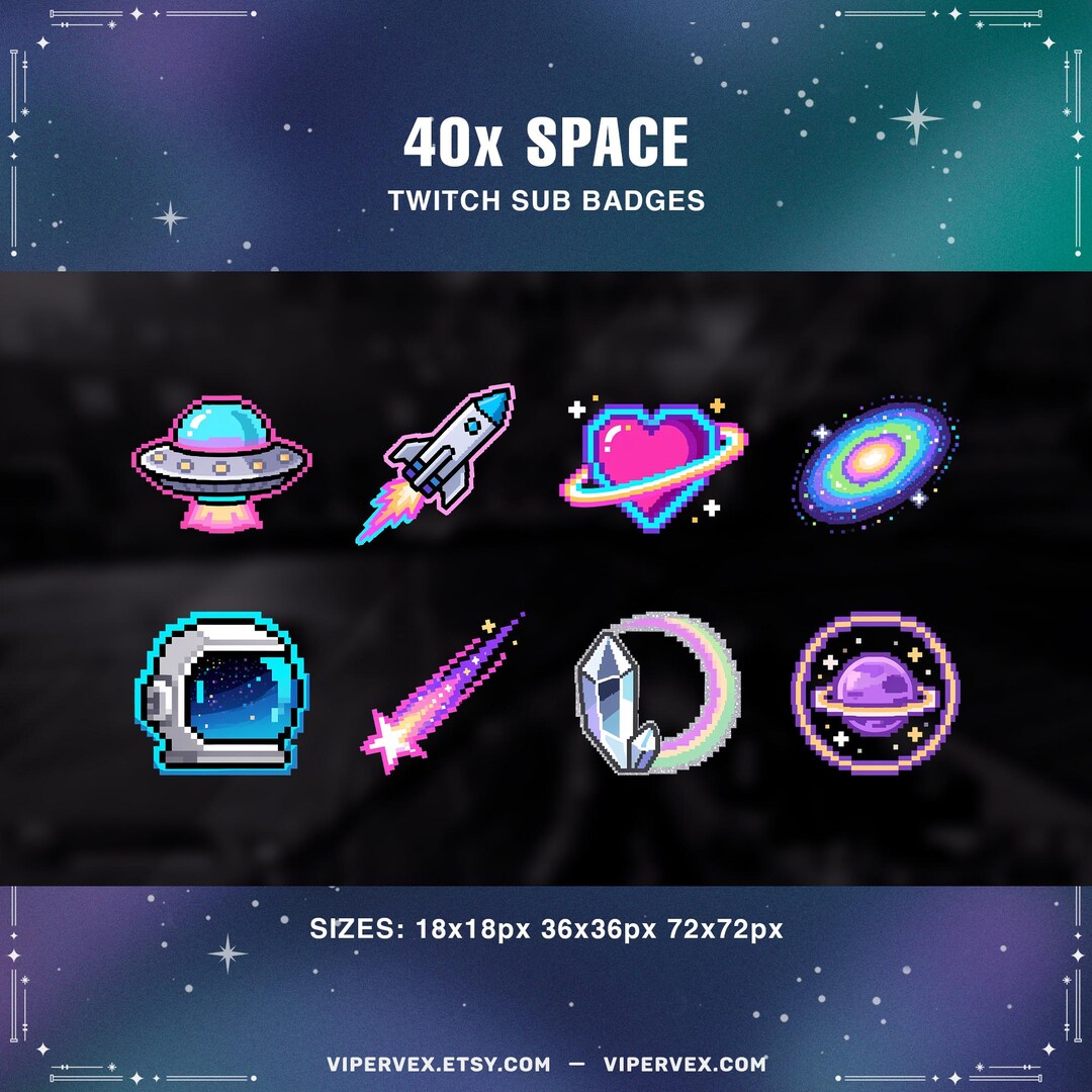 Space Pixel Art Twitch Sub Badges | 16-bit Galaxy Badges (40 Badges) - Etsy
