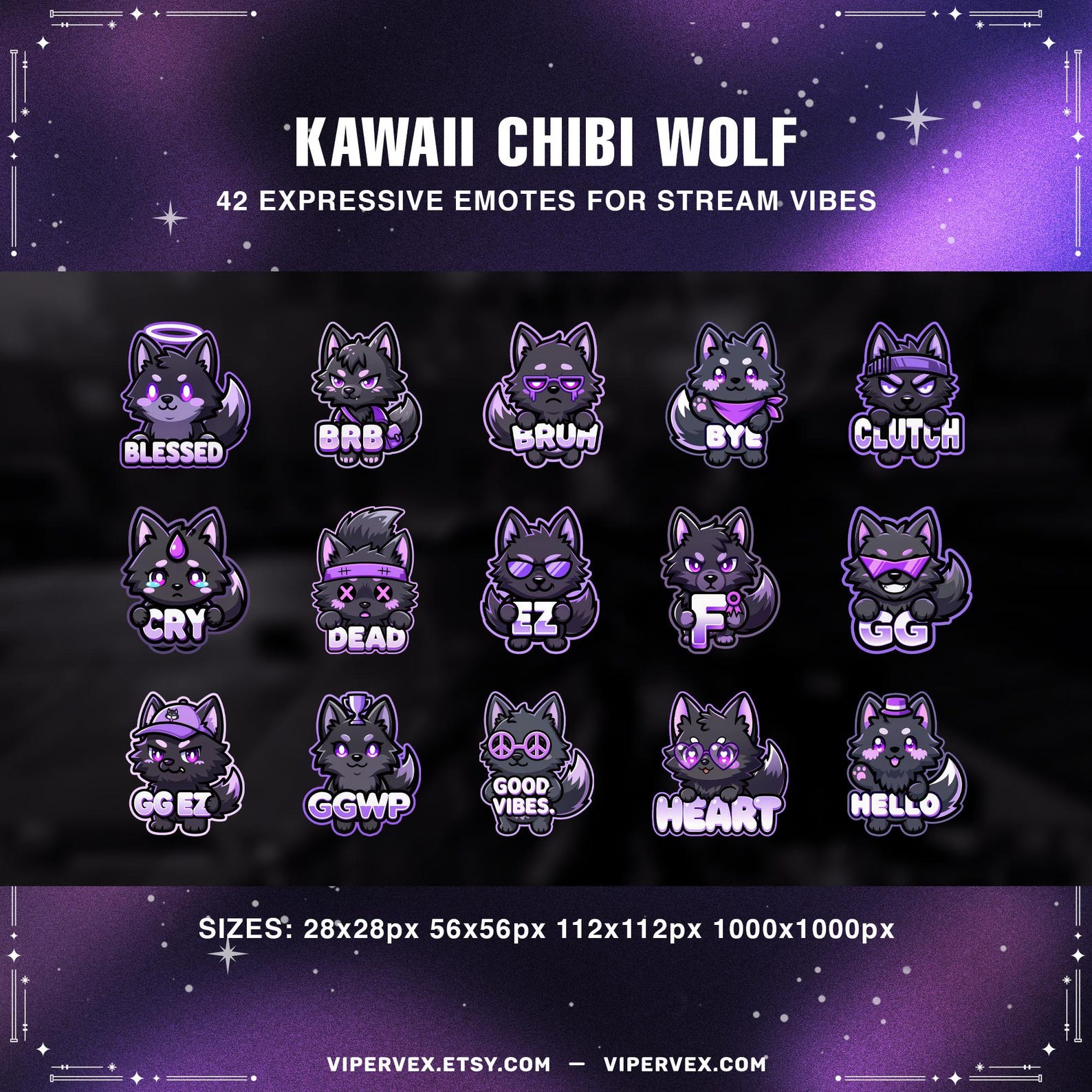 Kawaii Chibi Wolf Emotes Pack | 42 Wolf Emoji for Twitch, Discord ...