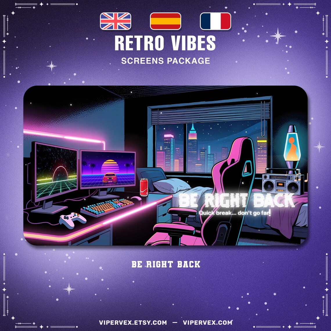 Retro 80s Neon Twitch Overlay: Animated Stream Screens (english, French ...