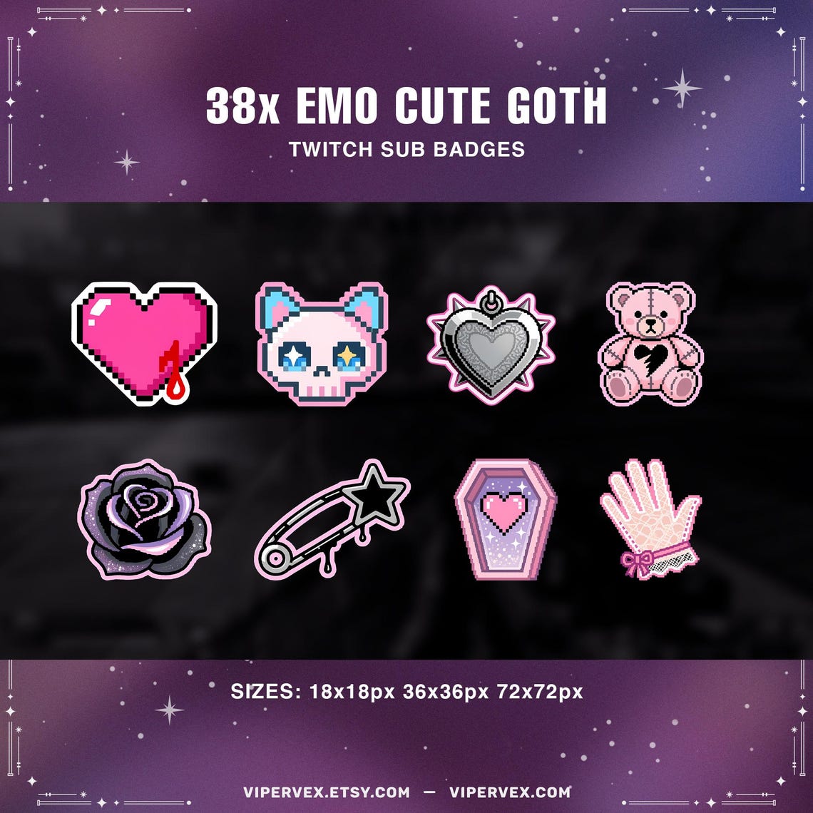 Pink Emo Goth Pixel Art Twitch Sub Badges (digital Download) - Etsy