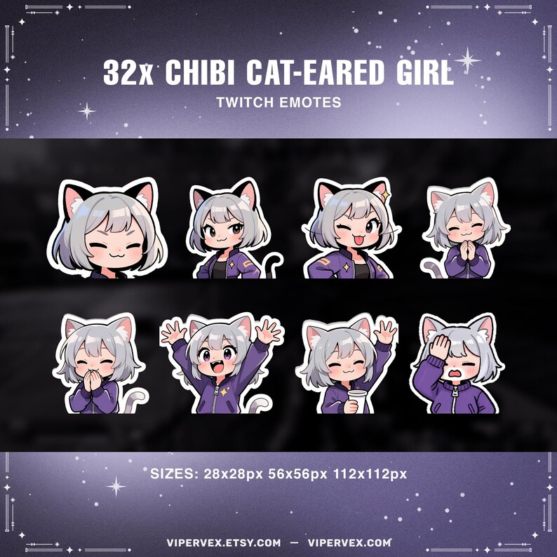 Chibi Cat Girl Twitch Emotes: 32 Kawaii Emoji Pack (digital Download ...