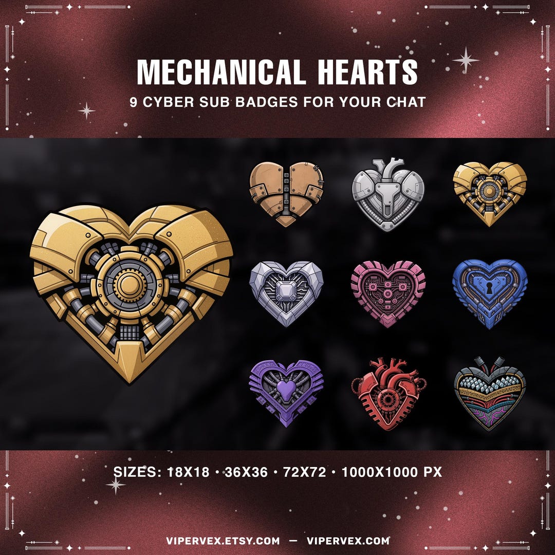 Cyberpunk Mech Heart Sub Badges | Futuristic Twitch Subscriber Icons ...
