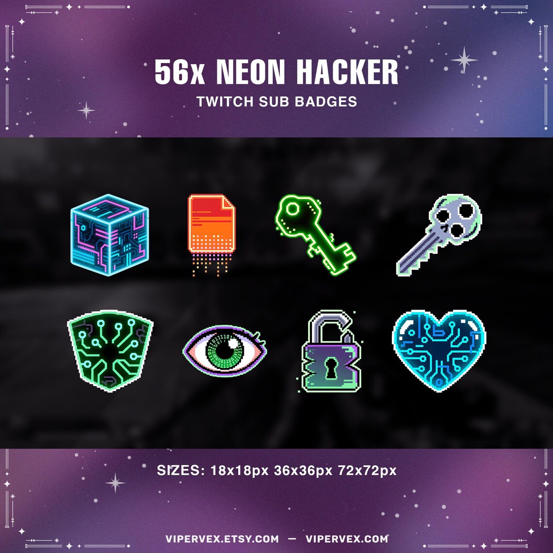 Neon Hacker Twitch Sub Badges | 16-bit Pixel Art (digital Download) - Etsy