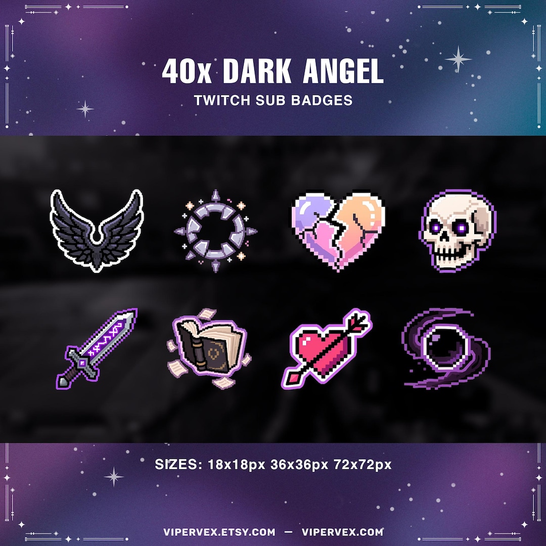 Dark Angel Pixel Art Twitch Sub Badges | Gothic Streamer Badges ...