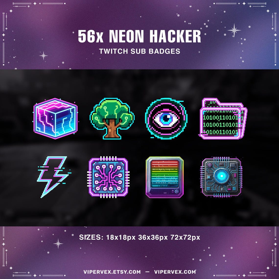 Neon Hacker Twitch Sub Badges | 16-bit Pixel Art (digital Download) - Etsy
