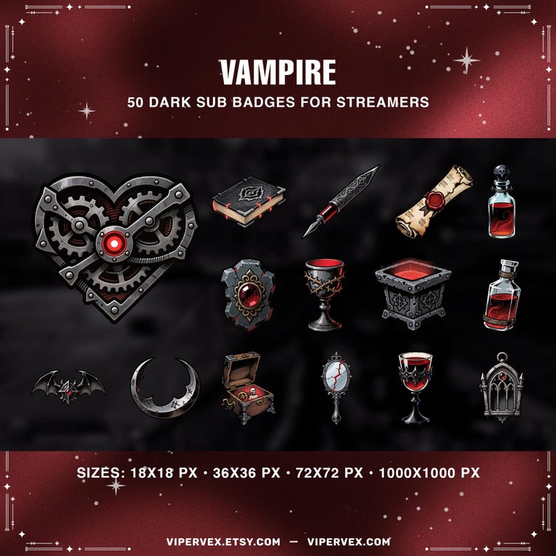 Vampire Twitch Sub Badges | Gothic Blood Moon Icons • Dark Fantasy ...