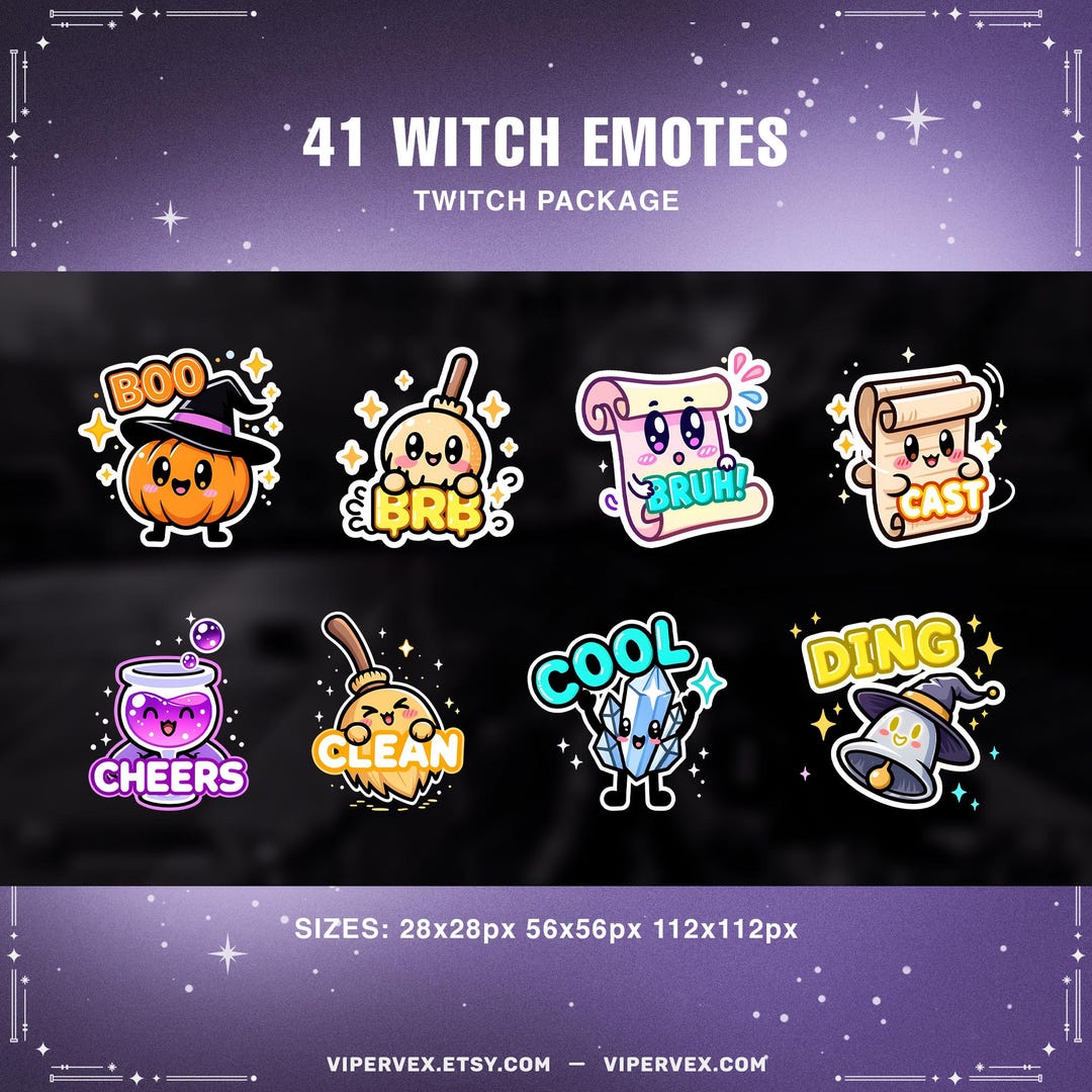 41 Spooky Witch Twitch Emotes, Kawaii Streamer Graphics (digital ...