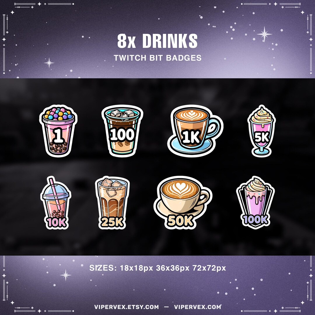 Drinks Twitch Bit Badges | 8 Fun Beverage Icons for Twitch, Youtube ...