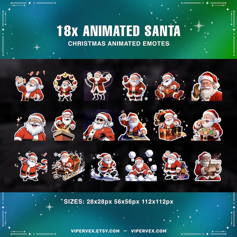 Pack GIF animé d'émoticônes Père Noël, 18 emojis des Fêtes pour Twitch ...