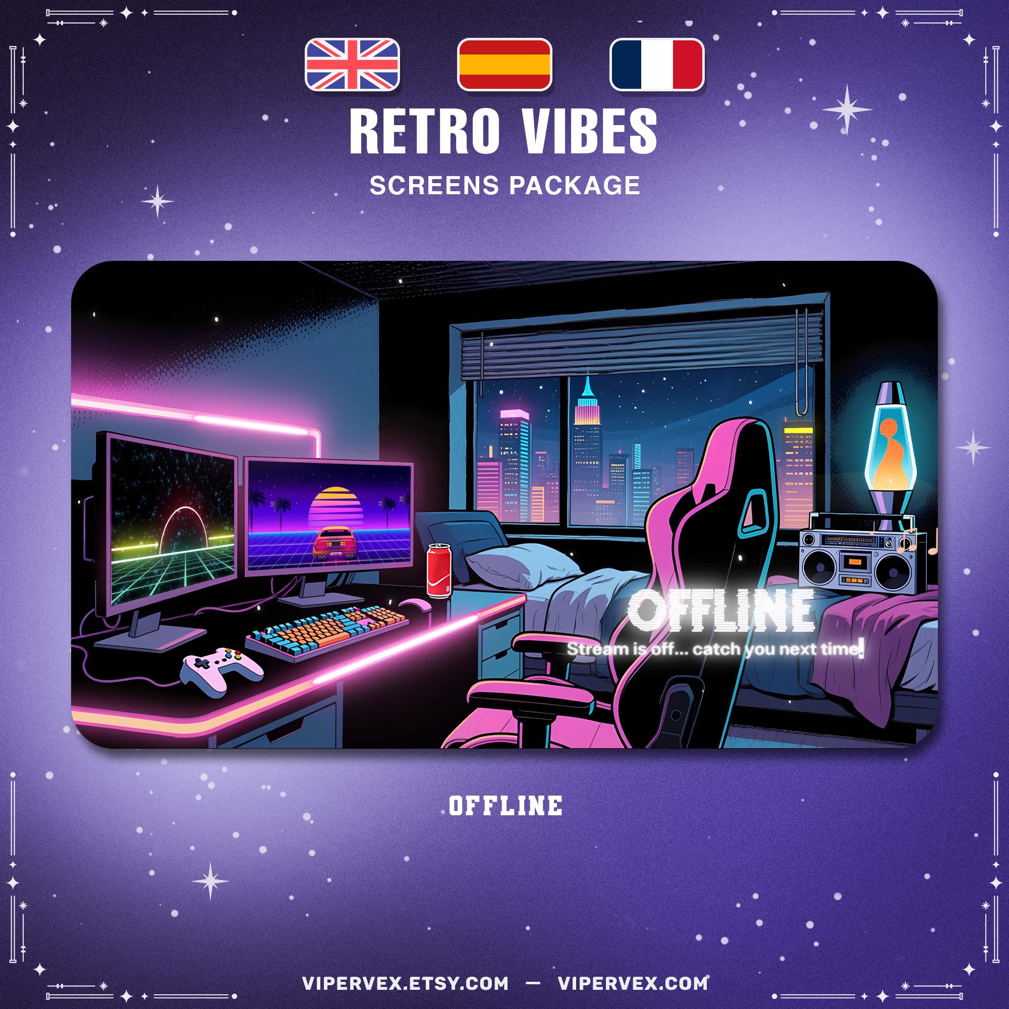 Retro 80s Neon Twitch Overlay: Animated Stream Screens (english, French ...