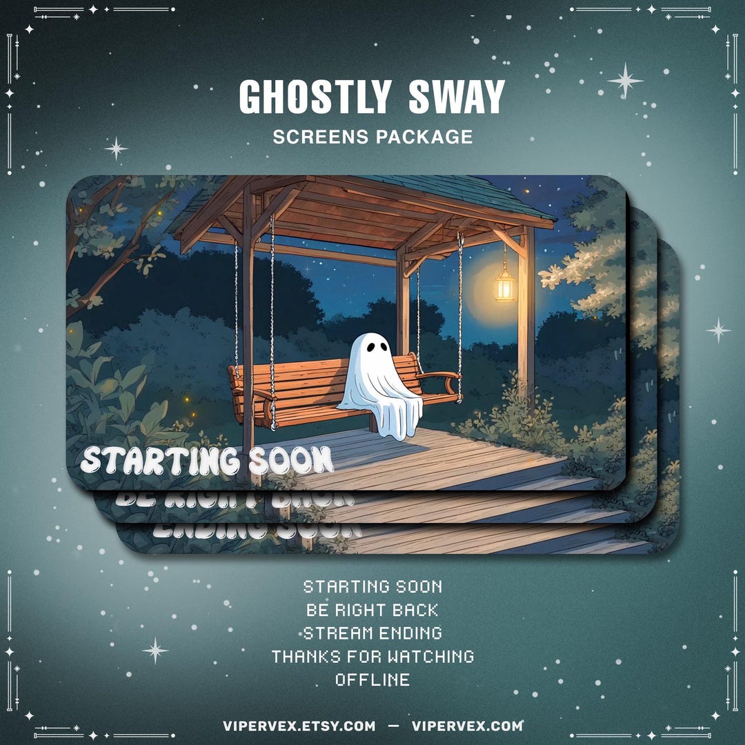 Ghost Stream Overlay Animated Twitch, Overlay Vtuber Lofi, Cozy Green ...