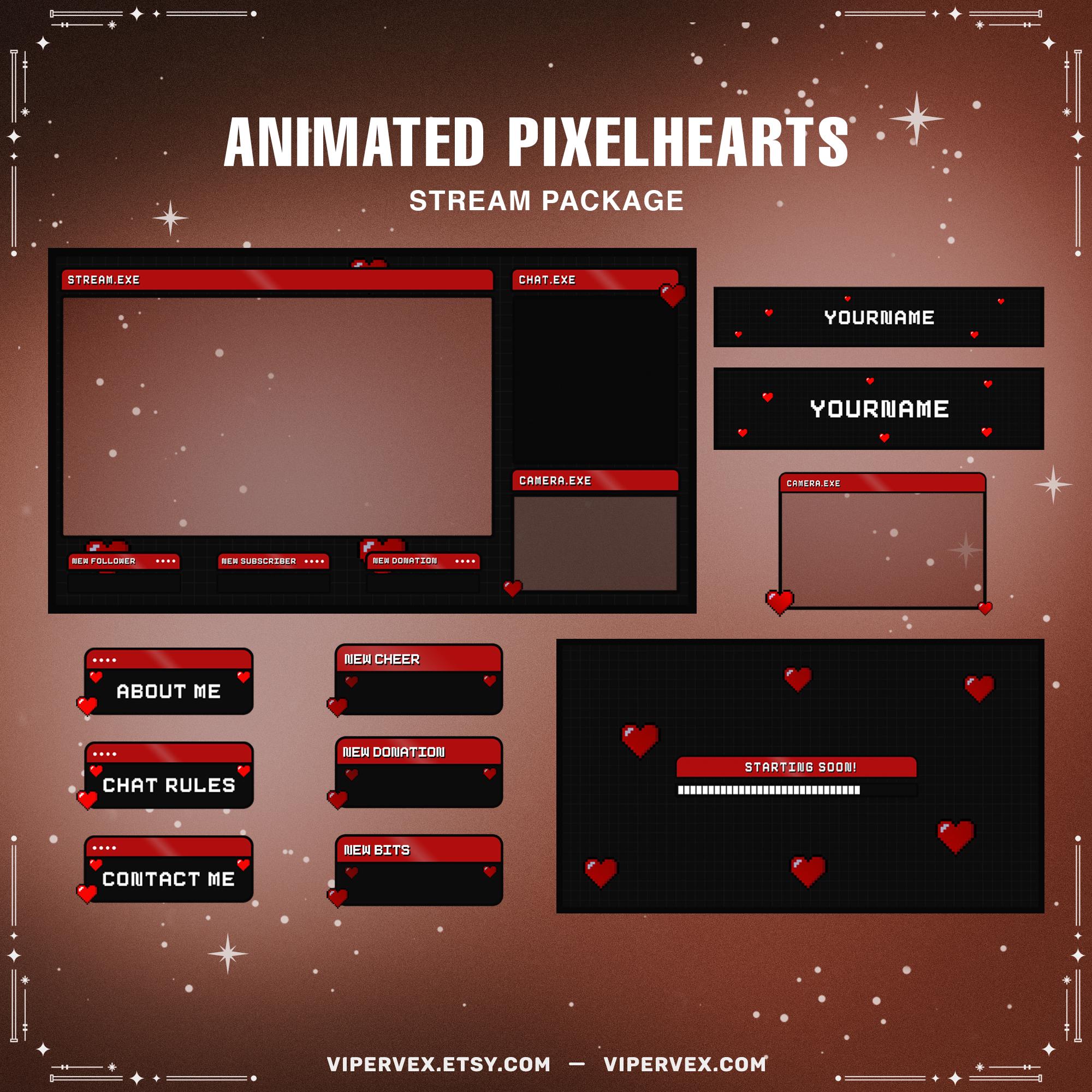 Red Pixel Twitch Overlay Package: Animated Stream Layout (digital ...