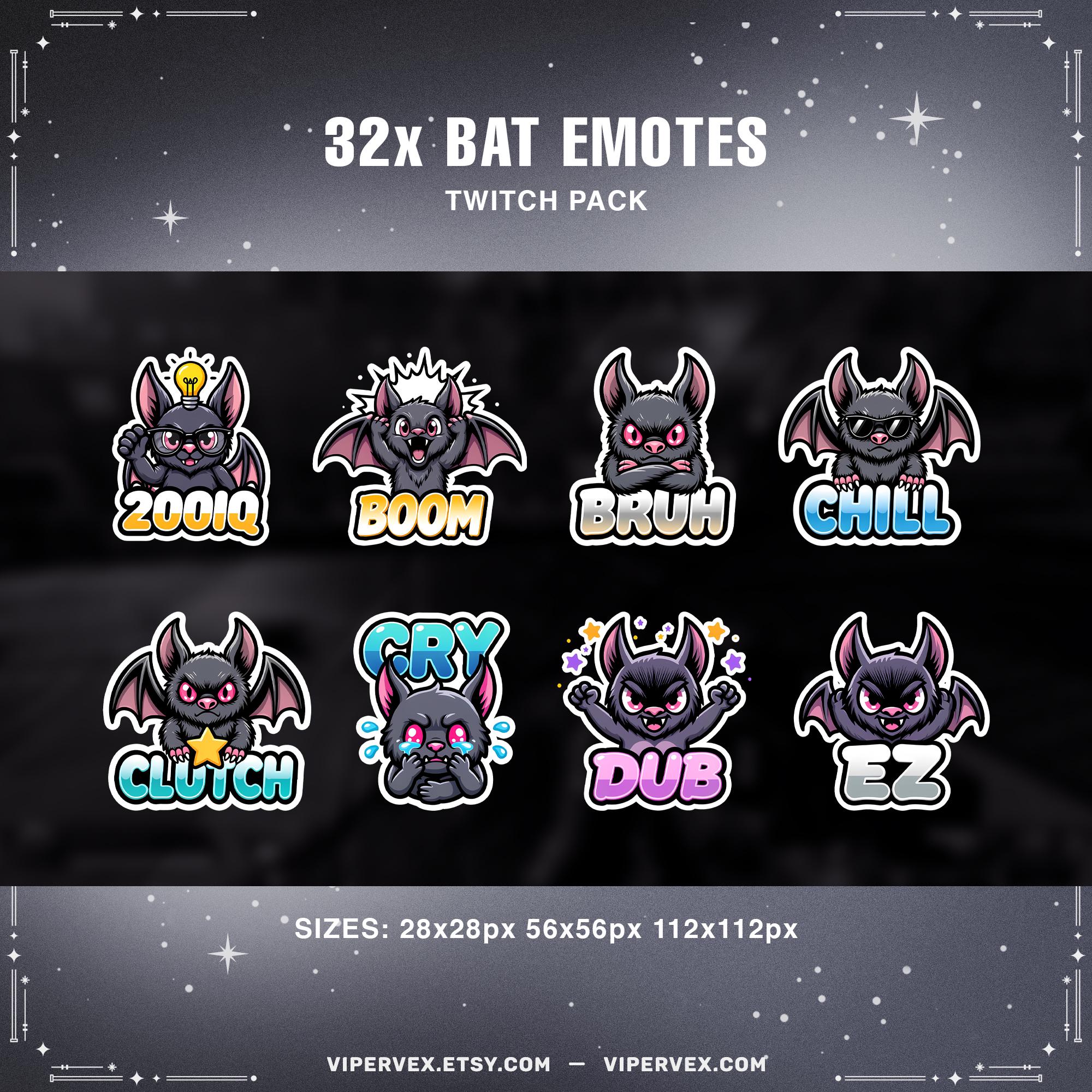 Bat Twitch Emotes, 32 Cute & Spooky Bat Emotes, Kawaii Stream Icons ...
