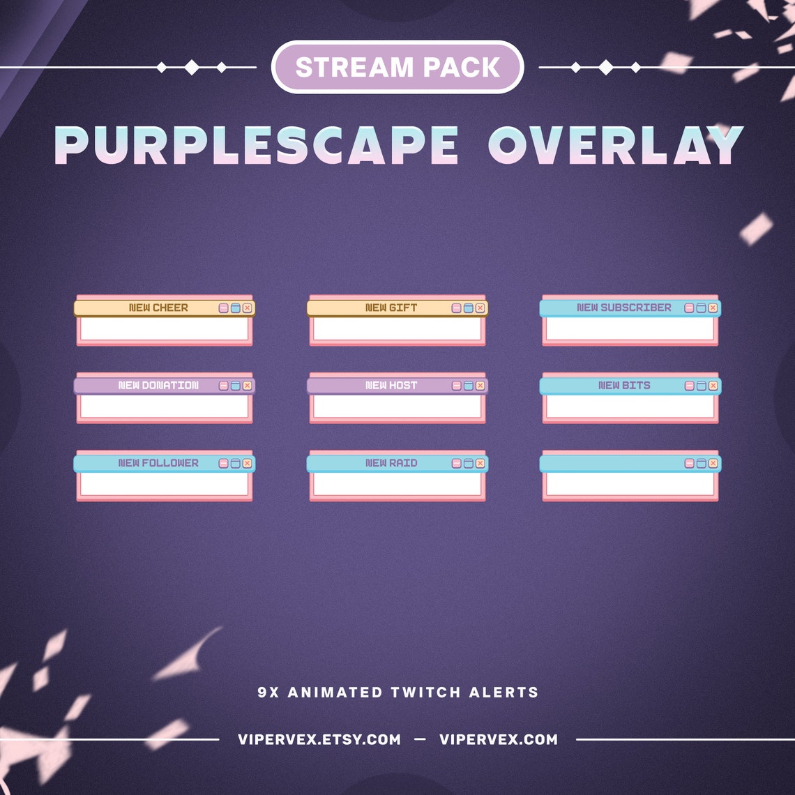 Animated Purple Stream Overlay Package, Lofi Aesthetic Stream Package ...