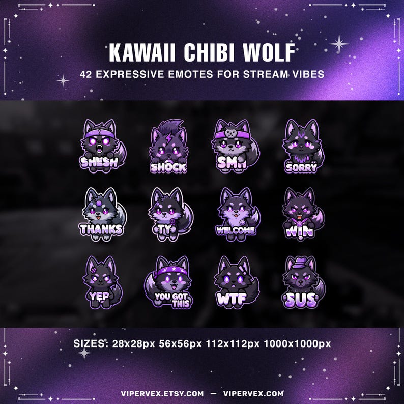 Kawaii Chibi Wolf Emotes Pack | 42 Wolf Emoji for Twitch, Discord ...