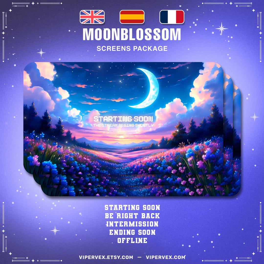 MOONBLOSSOM Twitch Stream Screens – Animated Starting Soon, BRB and ...