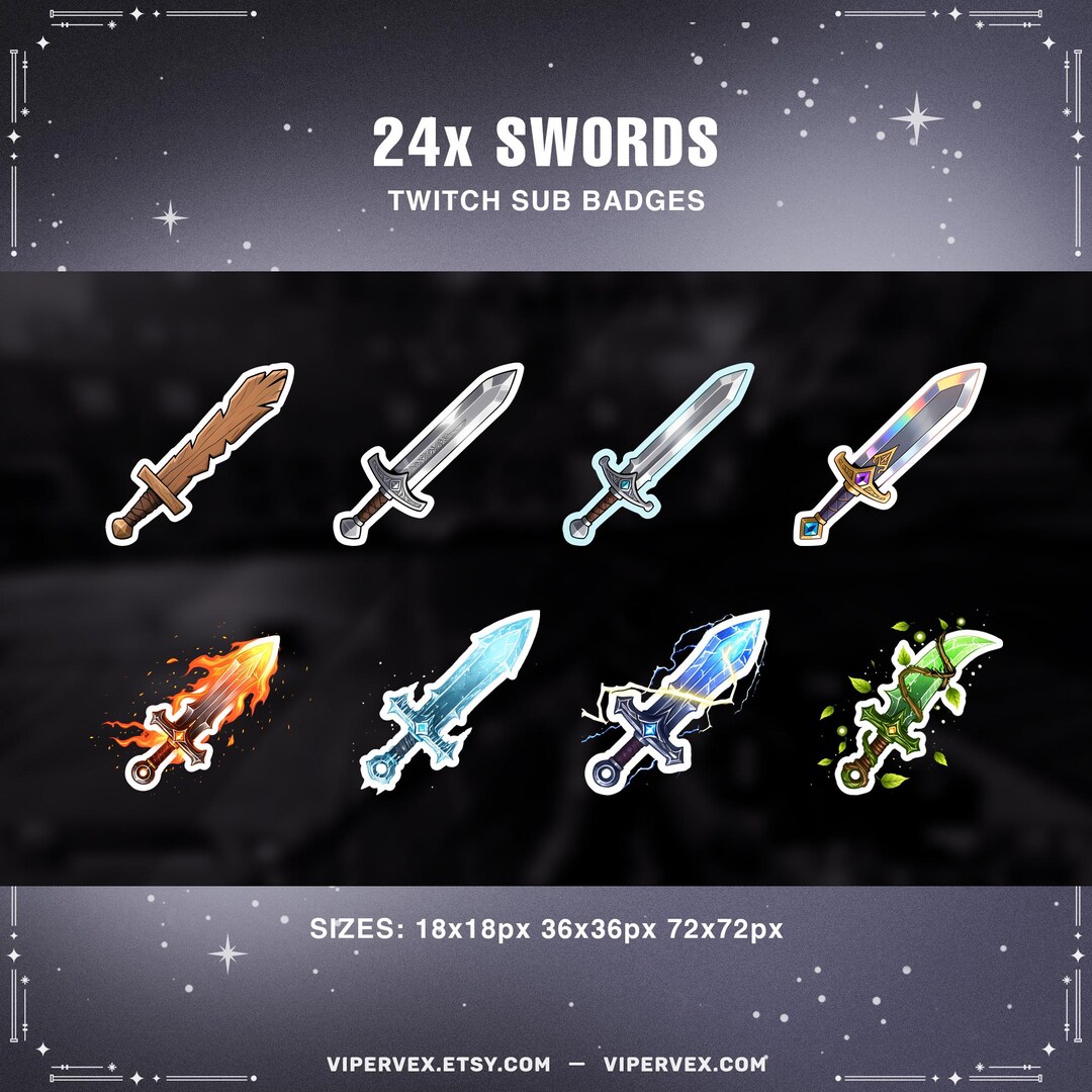 Swords Twitch Sub Badges | 24 Fantasy Weapon Icons for Subscribers ...