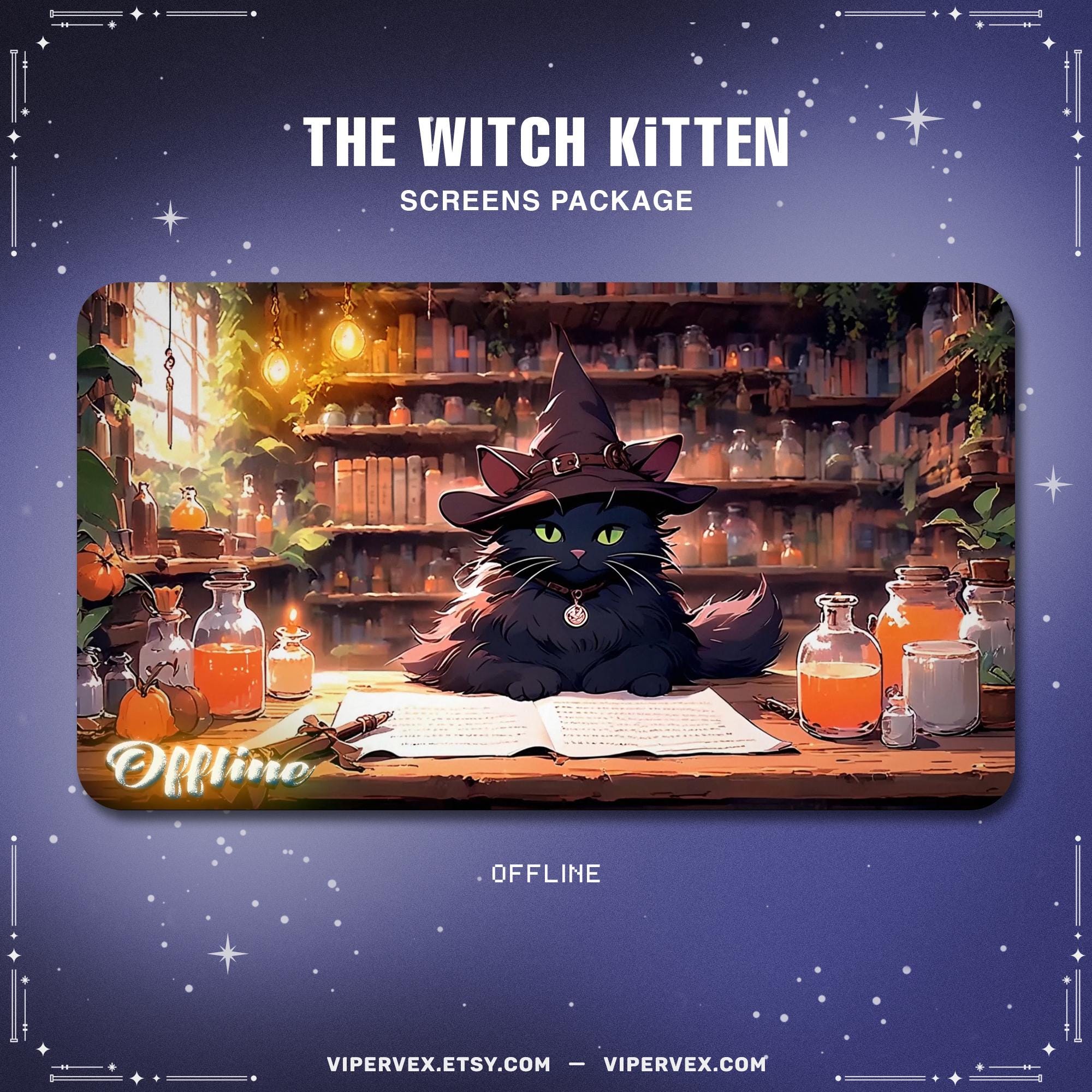 Witch Kitten Twitch Overlay: Animated Stream Screens (MP4) - Etsy