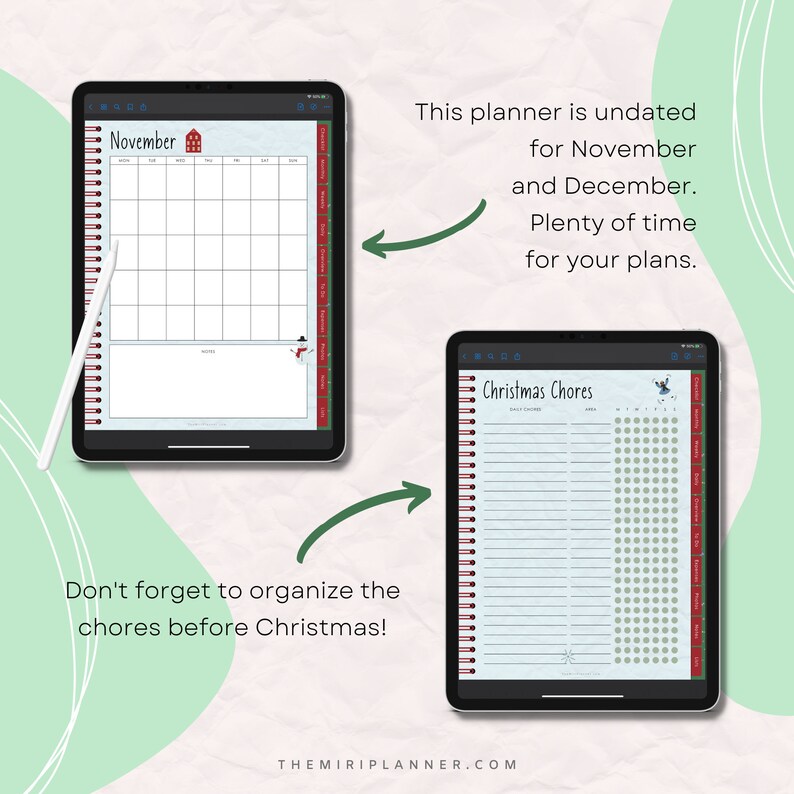 Christmas Digital Planner, Undated Digital Planner, Christmas Theme ...