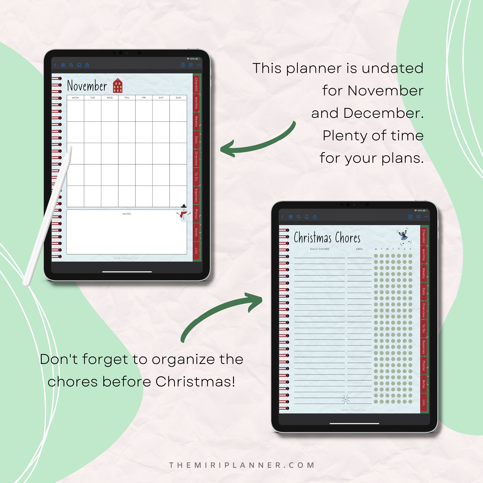 Christmas Digital Planner, Undated Digital Planner, Christmas Theme ...