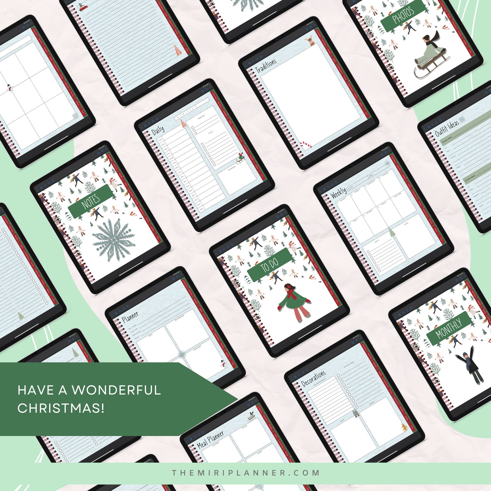 Christmas Digital Planner, Undated Digital Planner, Christmas Theme ...