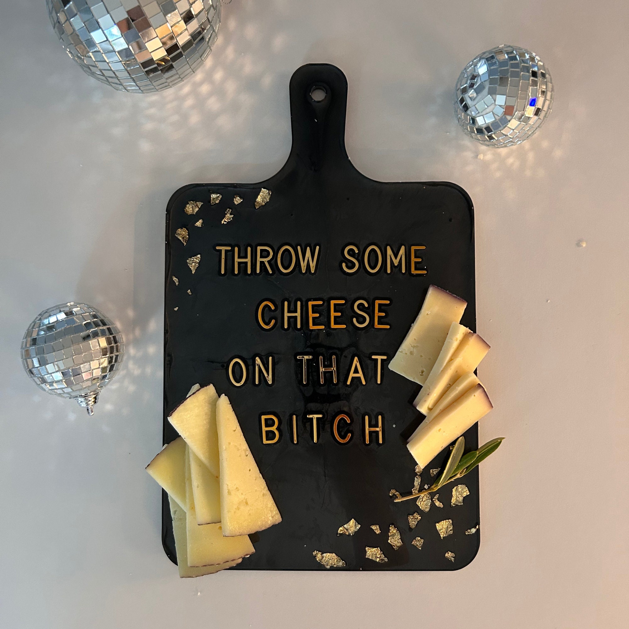 Sleek Black and Gold Charcuterie Board Throw Some Cheese on That Bitch ...