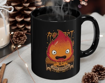 Calcifer Ramen Howl's Moving Castle Inspired 11 Oz. Black Calcifer Mug ...