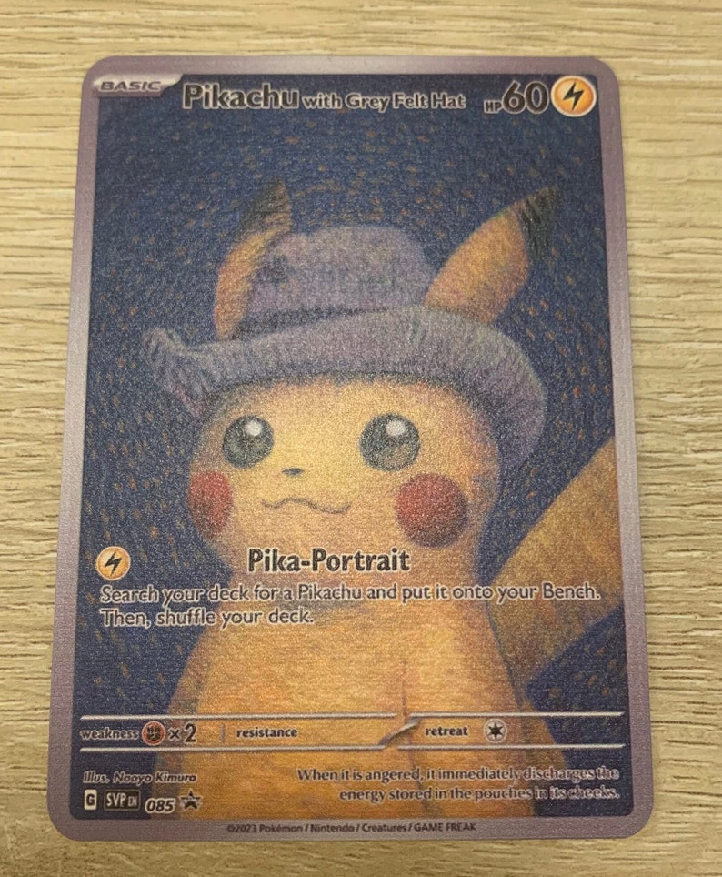 Pikachu With Grey Felt Hat Van Gogh Metal Replica Pokémon Card - Etsy