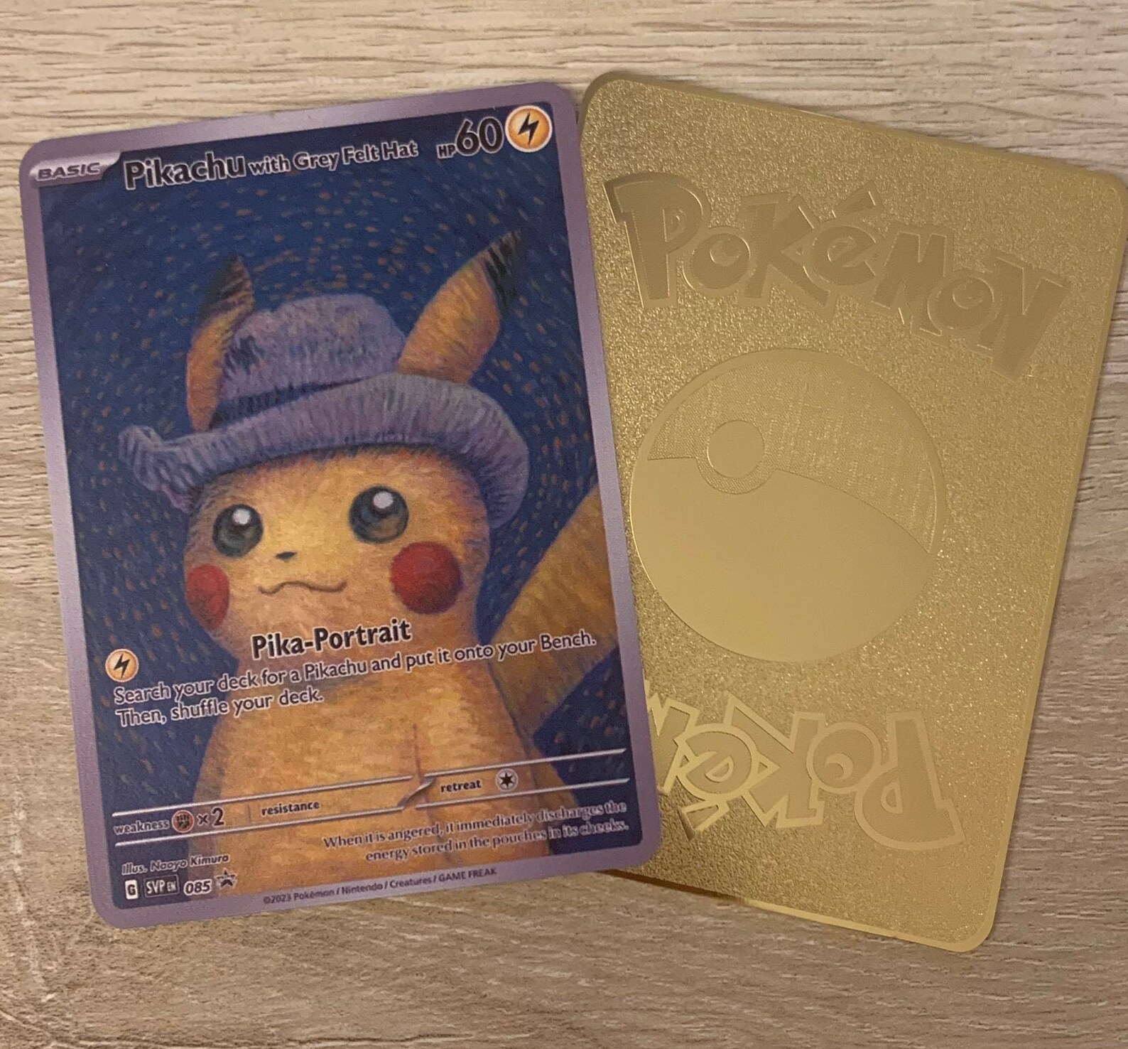 Pikachu With Grey Felt Hat Van Gogh Metal Replica Pokémon Card - Etsy