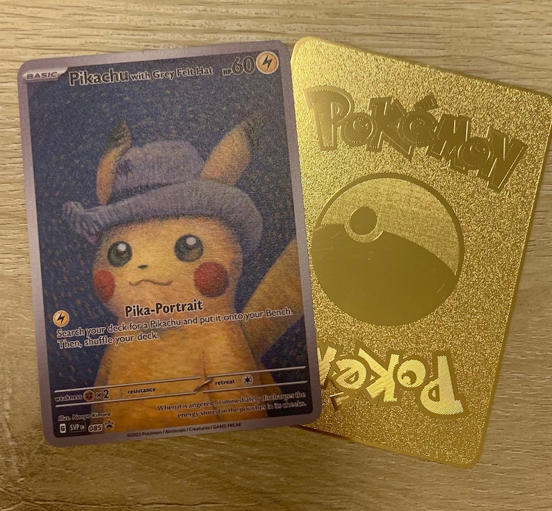 Pikachu With Grey Felt Hat Van Gogh Metal Replica Pokémon Card - Etsy
