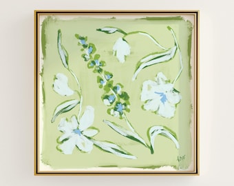 Blue & Green Floral Botanical Print | Grandmillennial Wall Decor ...