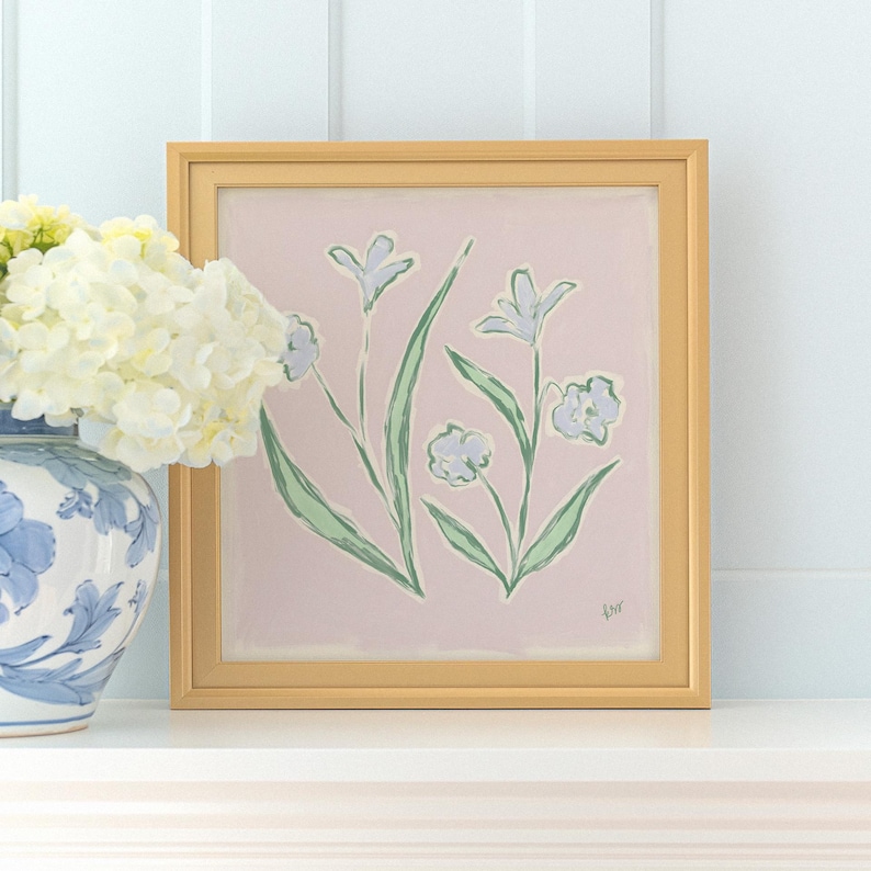 Pink & Green Floral Botanical Print | Grandmillennial Wall Decor ...