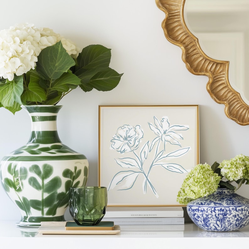 Modern Southern Floral Wall Art Digital Download of Sketched Flower ...