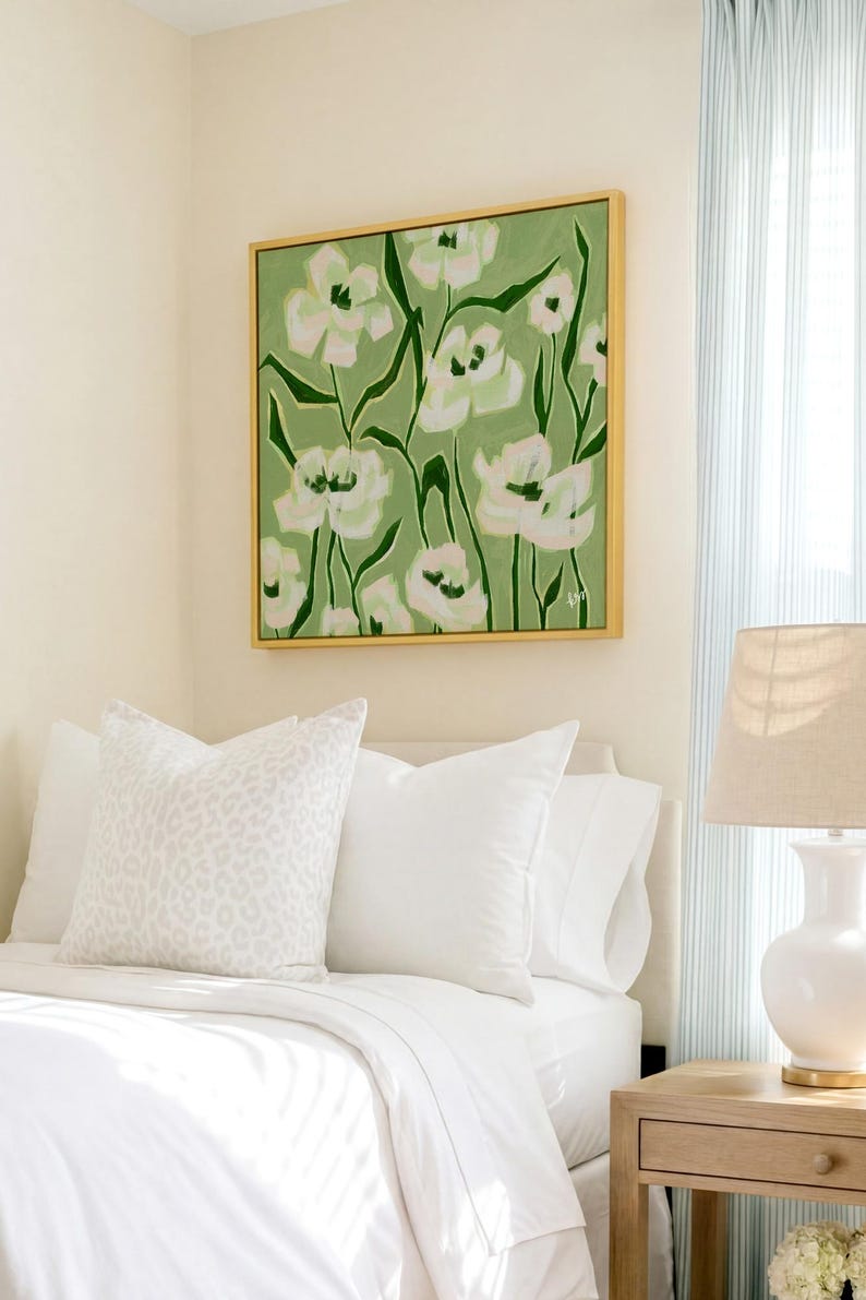Pearl White Olive Green Roses Botanical Print | Hand Drawn Floral Wall ...