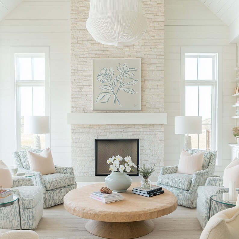 Modern Southern Floral Wall Art Digital Download of Sketched Flower ...