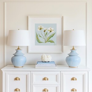 Modern Southern Floral Wall Art | Digital Download of Light Blue White ...