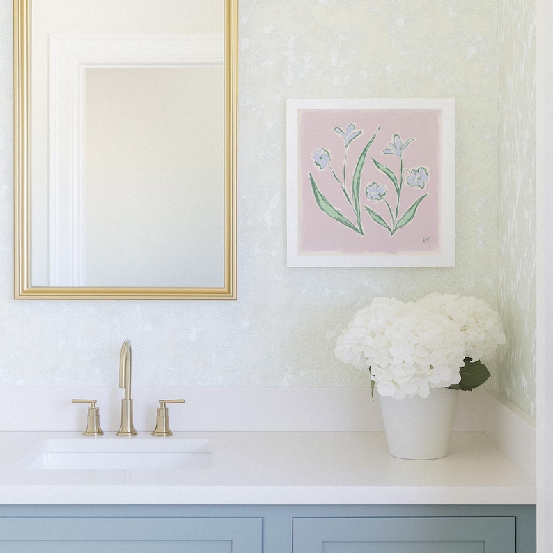 Pink & Green Floral Botanical Print | Grandmillennial Wall Decor ...