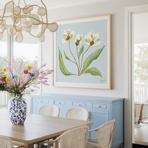 Modern Southern Floral Wall Art | Digital Download of Light Blue White ...