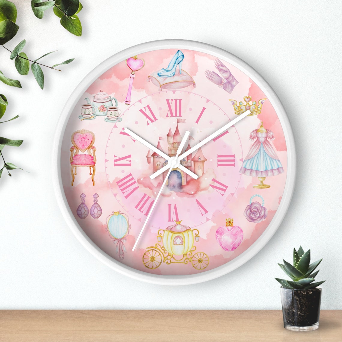 A Perfect Day of a Princess Clock, Pink Kids Room Wall Clock, Girls ...
