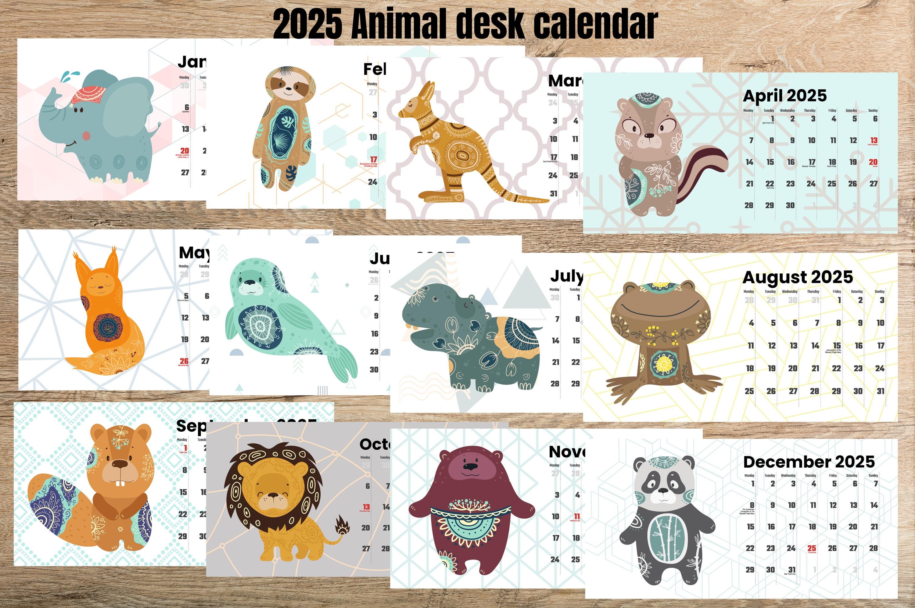 2025 Cute Jungle Animal Desk Calendar and Planner, Cute Calendar for ...