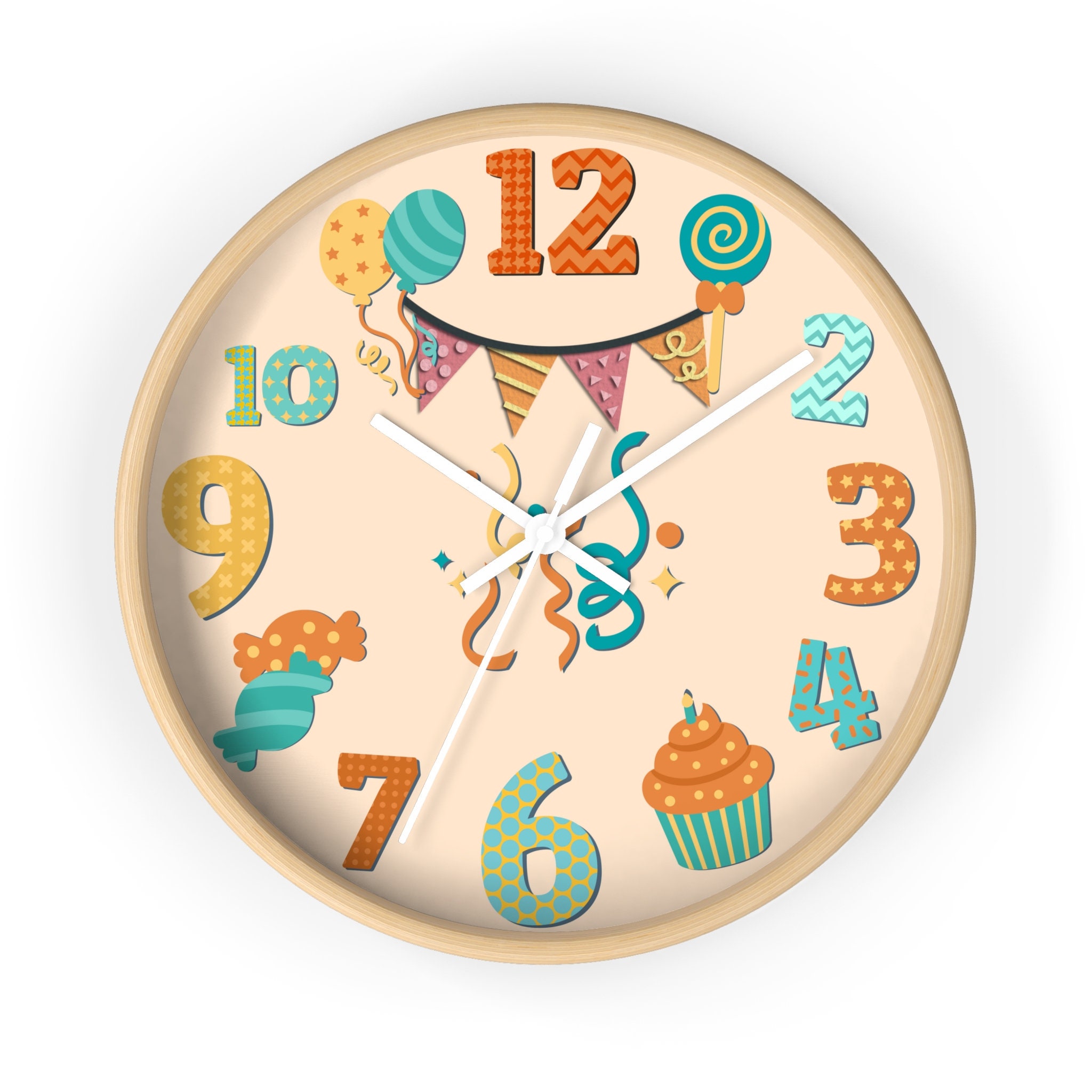 Kids Room Wall Clock, Fall Color Wall Clock, Party Cupcake Theme Wall ...