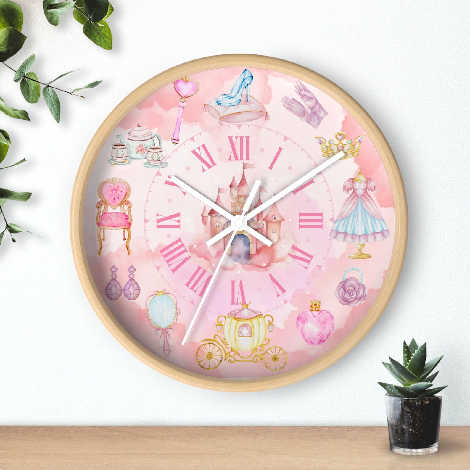 A Perfect Day of a Princess Clock, Pink Kids Room Wall Clock, Girls ...