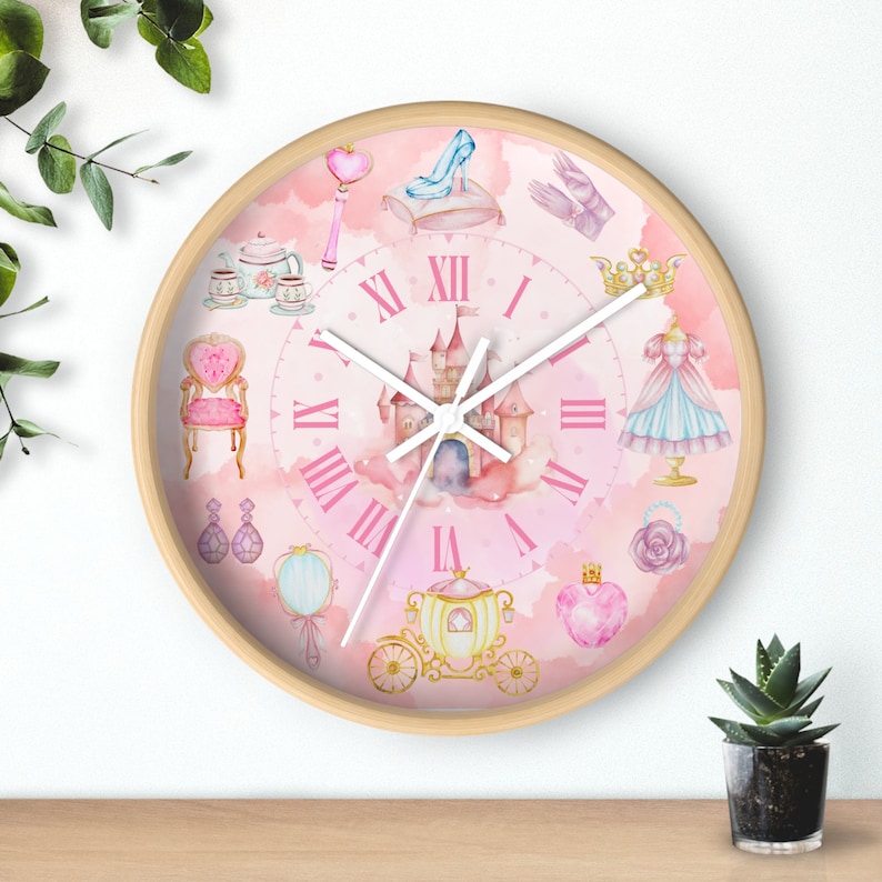 A Perfect Day of a Princess Clock, Pink Kids Room Wall Clock, Girls ...