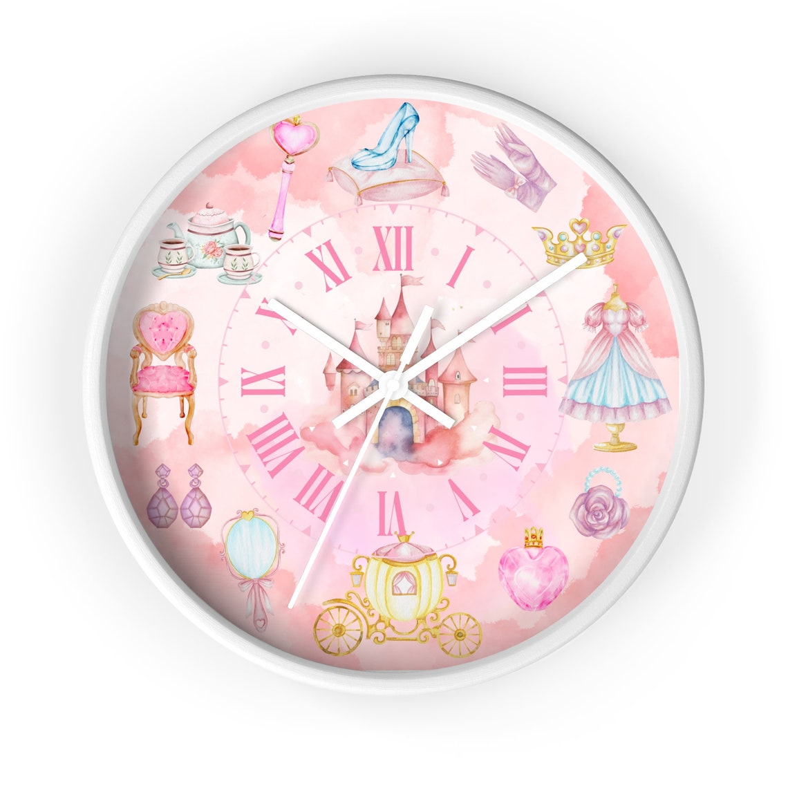 A Perfect Day of a Princess Clock, Pink Kids Room Wall Clock, Girls ...