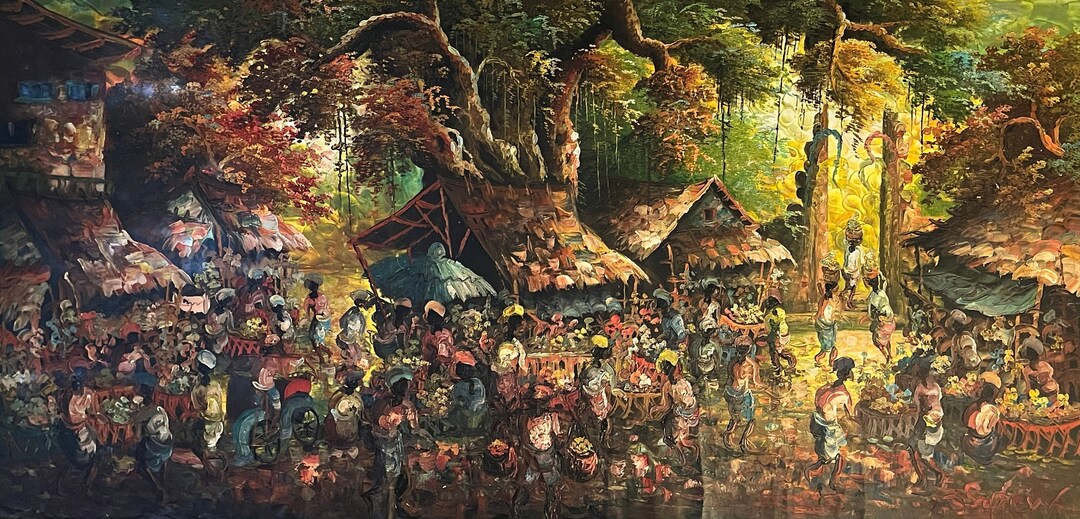 Balinese Village Market Oil Painting: Large Textured Landscape Art (81 ...