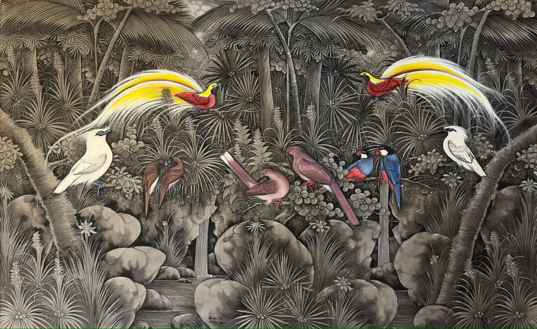 Balinese Bird Painting: Acrylic Fine Art on Canvas (57" X 36") - Etsy